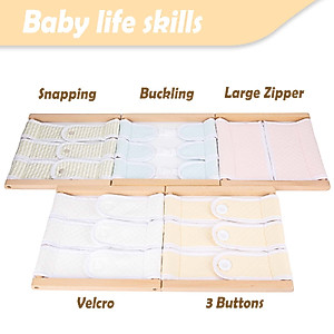 Montessori Wooden Toys for Dressing Learning Board Learning Basic Dressing Skills - Buttons, Snaps, Zippers, Belt Buckles & Velcro for 1 2 3 Year Old Toddlers Sensory Toy Gifts(3 Buttons)