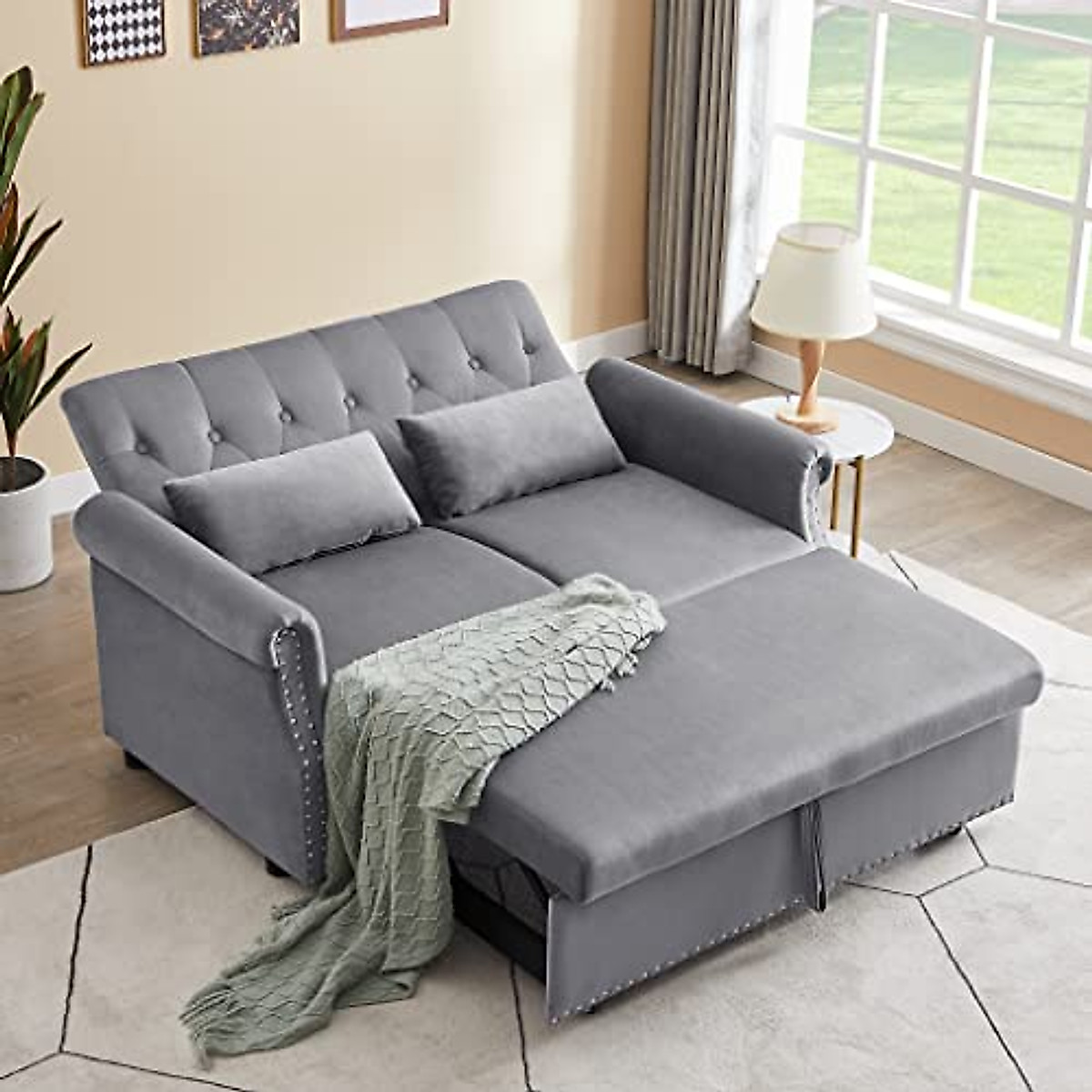 ERYE 3-in-1 Upholstered Futon Sofa Loveseat Convertible Sleeper Couch Bed,2-Seaters Sofa & Couch Soft Cushions Love Seat Daybed for Small Space Living Room Sets