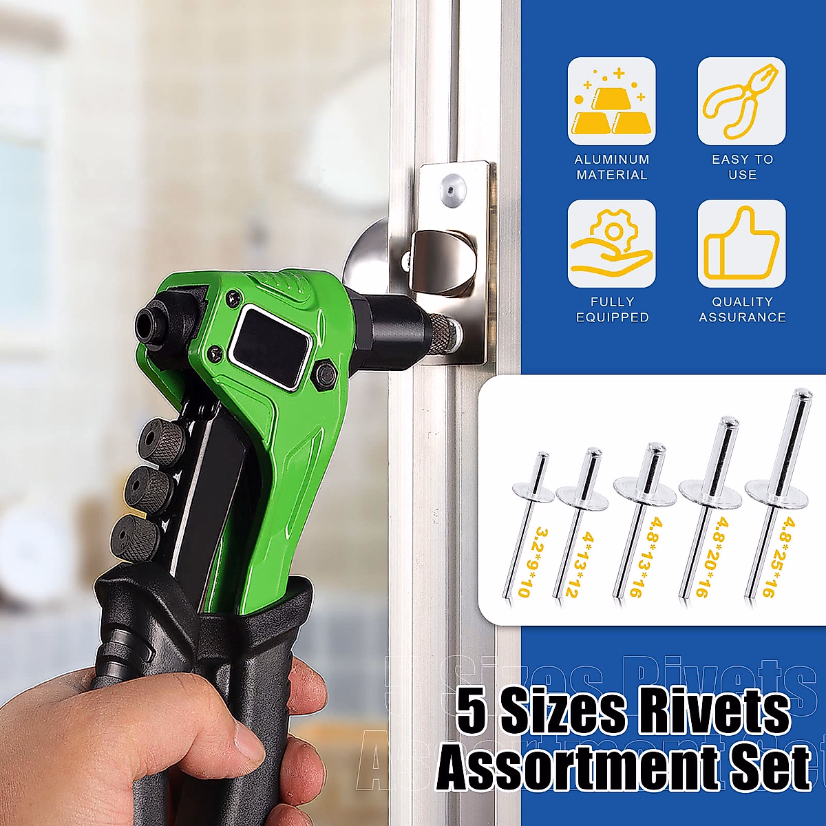 Glarks 125Pcs 5 Sizes Large Flange Aluminum Blind Rivets Pop Rivets Assortment Set for Joining Metal Plate Pipe Automotive