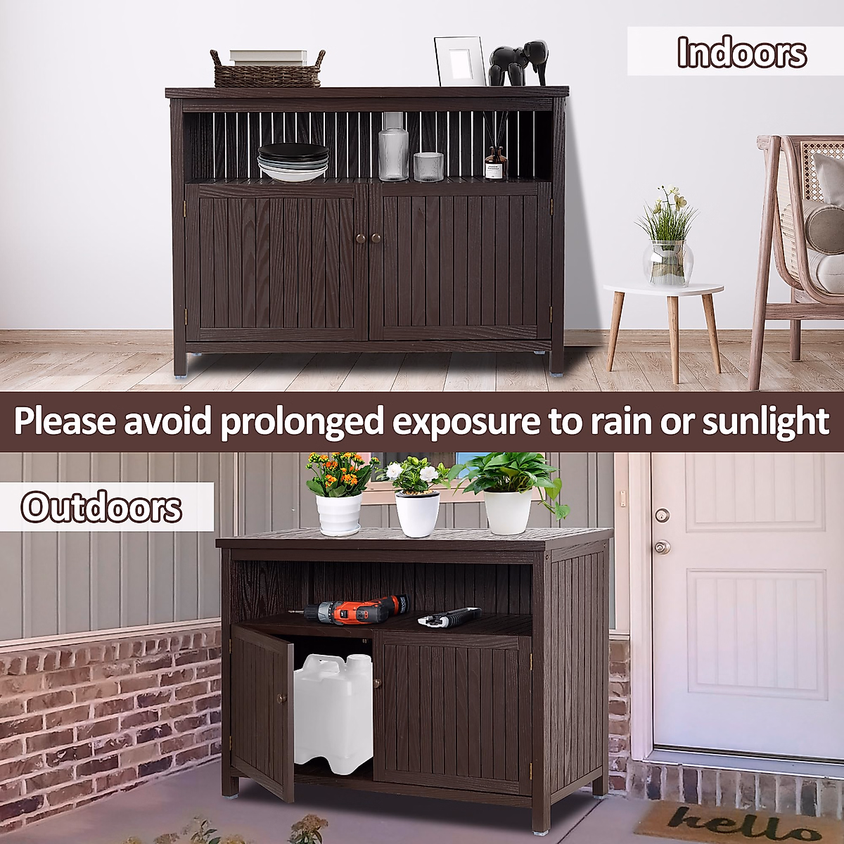 AHB Outdoor Console Sideboards Buffet Cabinet, Solid Wood Storage Cabinet TV Stand,Furniture for Patio Entryway Deck(Brown)