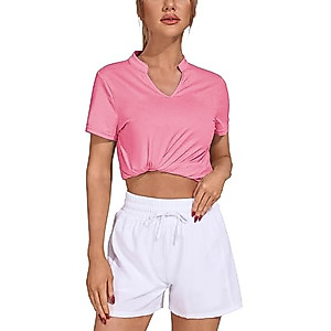 COOrun Women's Short Sleeve T-Shirt Quick Dry Athletic Running Workout Yoga Top Tee Tennis Shirts B_Peach Pink Large