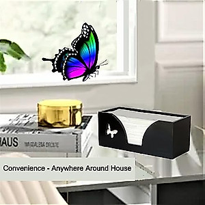 Countertop Paper Towel Dispenser with Engraved Butterfly in Black Bamboo – Compatible with C Fold, Multifold, Trifold & Z Fold Hand Napkins Folded Size 10.5" x 4.0" Or Smaller (Black)