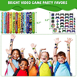 146 Pcs Video Game Party Favors, Gamer Party Favors -Ink Pen Notebook VIP Passes with Lanyards Slap Bracelets Keychains Bags Tattoo Stickers for Kids Gaming Party Favors Game On Birthday Party Favor