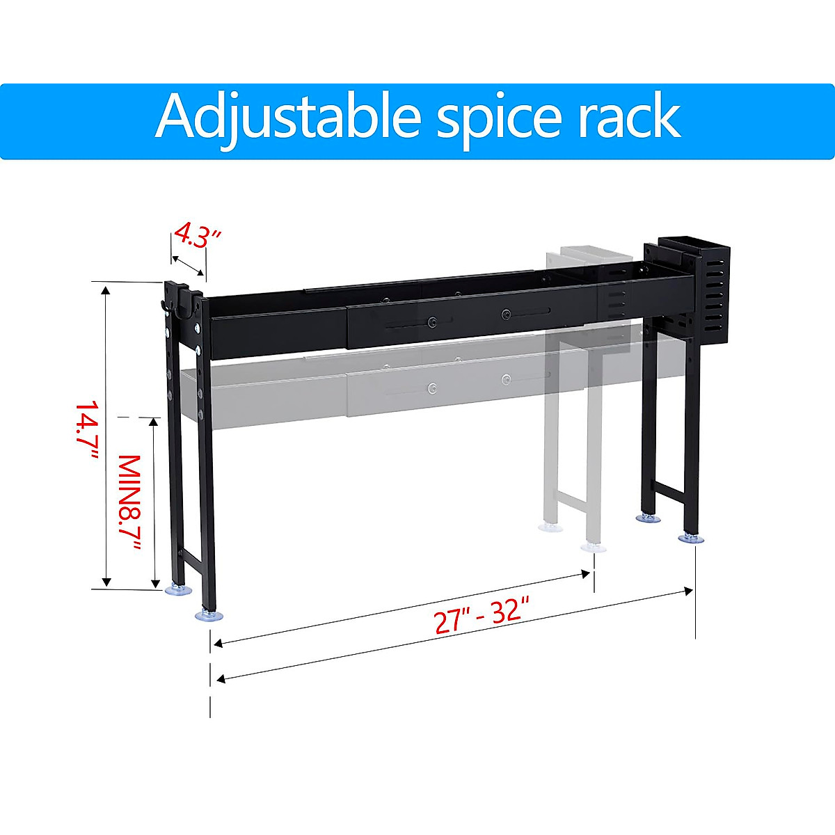 Horynar Over Stove Spice Shelf for Kitchen Spice Rack Organizer with Extra Basket and Hooks Black Spice Rack Shelf Great for Stove Top Shelf