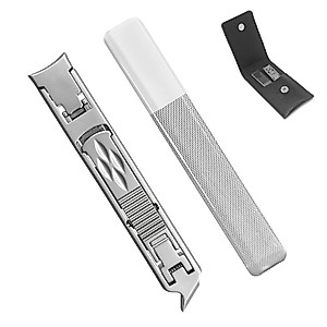 SGNEKOO Ultra-Thin Nail Clippers Foldable Nail Cutter with Double End Curved and Bevel Blade Portable Fingernail Trimmer & Nano Polish Glass File Kit (Silver)
