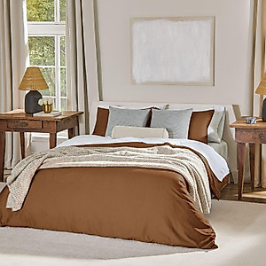 Nate Home by Nate Berkus 200TC 3-Piece Cotton Percale Duvet Cover | Crisp, Cool, Breathable Bedding Set from mDesign - King Size - 1 Duvet Cover/2 Pillow Shams, Bronze (Brown)