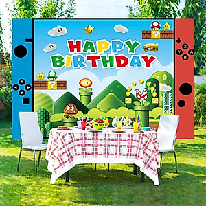 Adventure Video Game Happy Birthday Backdrop for Children Boys Happy Birthday Party Decor Supplies Kids Shoot Props Cake Table Decor Supplies 5x3ft