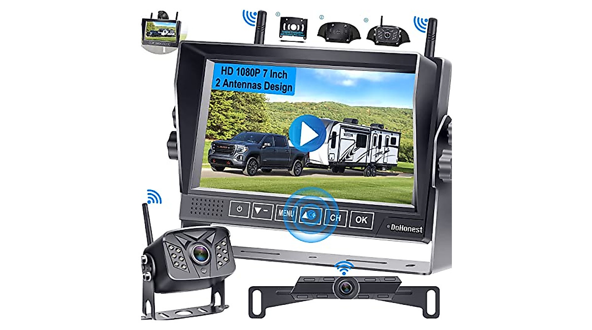 RV Dual Digital Wireless Backup Camera Kit with 7'' DVR Monitor