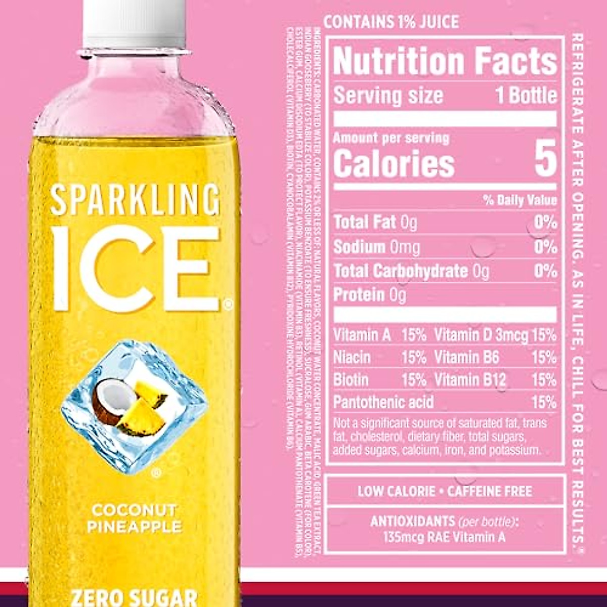 Sparkling Ice Pink Variety Pack, Flavored Sparkling Water, Zero Sugar, and Vitamins and Antioxidants, 17 fl oz, 12 count (Black Cherry, Peach Nectarine, Coconut Pineapple, Pink Grapefruit)