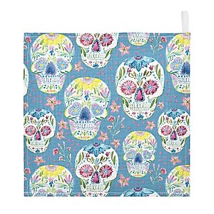 vvfelixl Baby Muslin Washcloths Floral Sugar Skull Baby Burp Cloths Cotton Baby Face Towel for Newborn Infants Boys Girls Soft and Absorbent 11.8 X 11.8 in, 3 Pack Blue