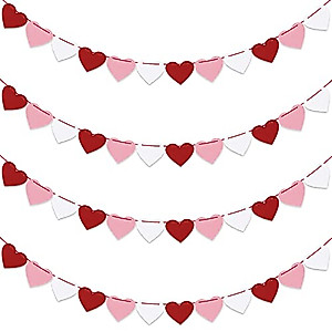 4PCS Heart Garland Decorations for Valentines Decor-Red,Pink and White,DIY Valentines Heart Decor Banner for Valentines Decorations, Anniversary|Felt Hearts Valentine Garland for Room and Fireplace