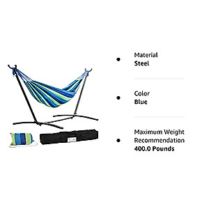 FDW Double Hammock Stands Portable Hammock Stand Heavy Duty Steel Stand for Outdoor Patio or Indoor (Blue)