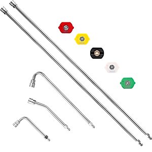 M MINGLE Pressure Washer Extension Wand - 120" Upgrade Power Washer Lance - Pressure Washer Accessories with 5 Nozzle Tips - 30°/90°/120° Curved Rod, 1/4" Quick Connect