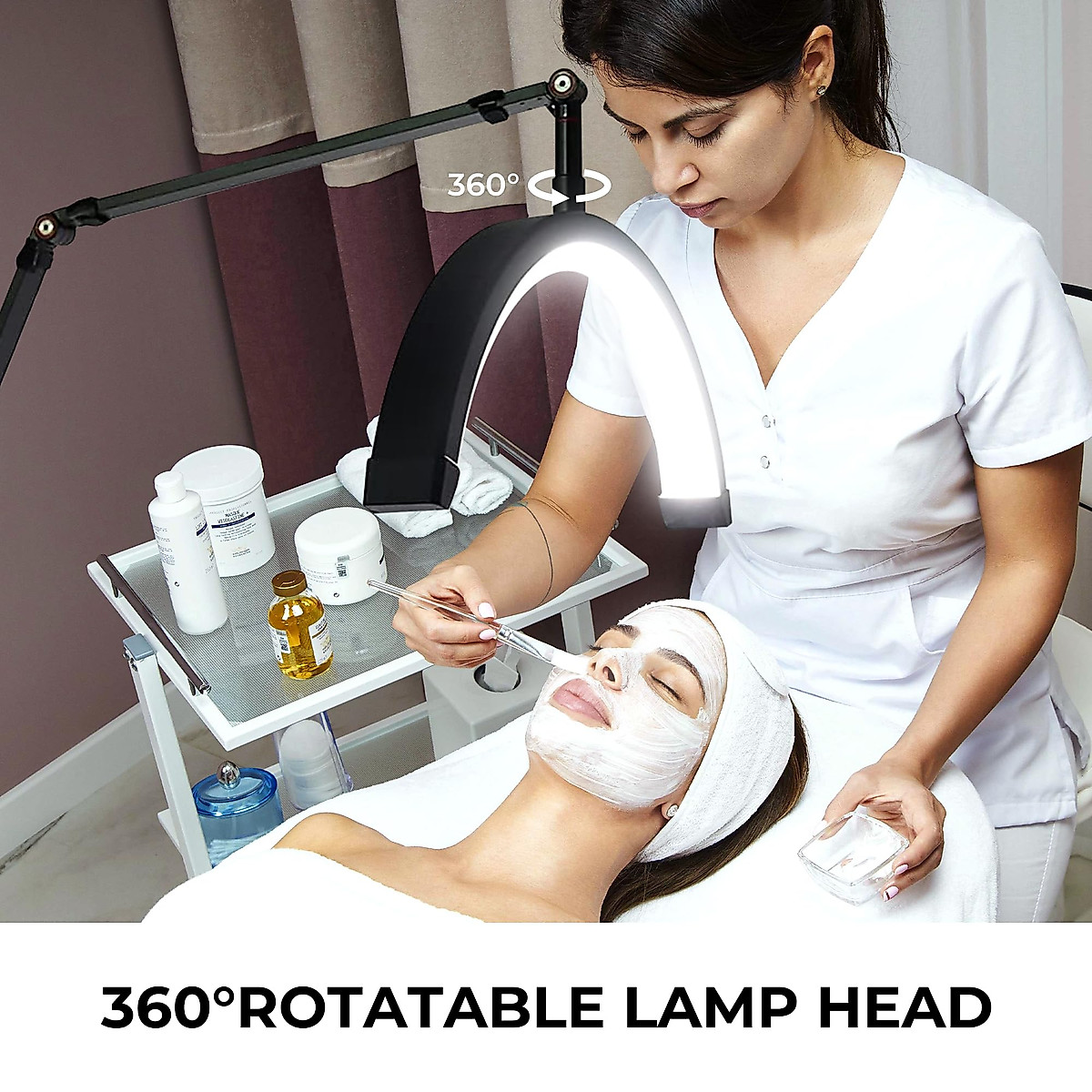 toyshi Eyelash LED Floor Light, Half Moon Lamp for Lash Extension Lighting for Beauty, Skincare, Eyebrows, Filming Content Creation with Phone Holder (Black)