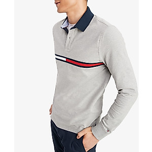 Tommy Hilfiger mens Long Sleeve Flag in Regular Fit Polo Shirt, B10 Grey Heather, Medium US