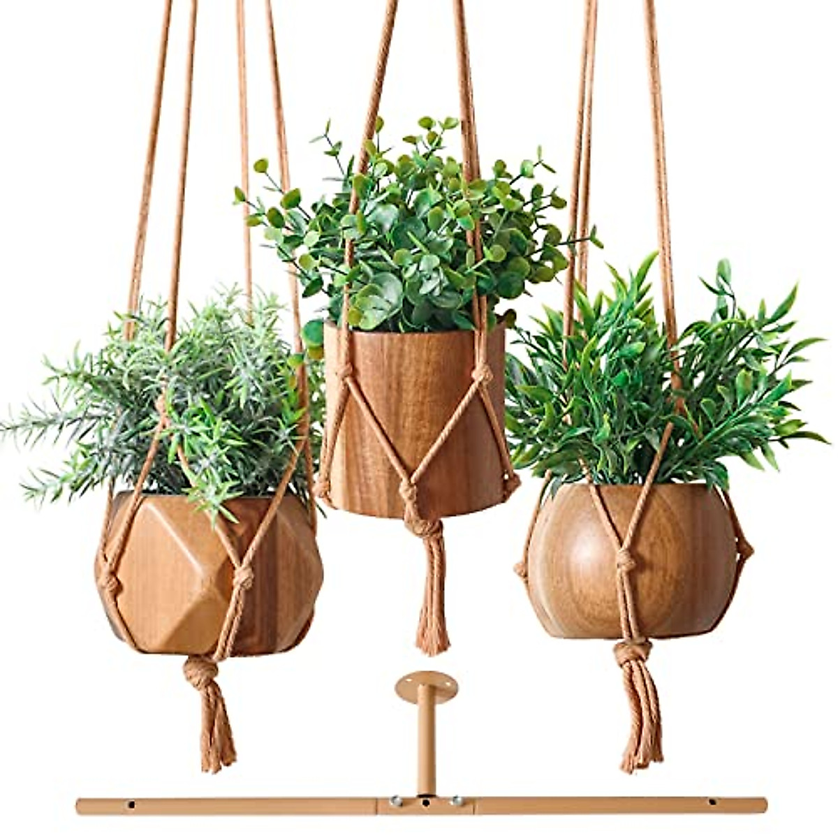 3 Pack Fake Hanging Plants with 3 Plant Hangers,Artificial Plants Eucalyptus Rosemary Potted with Rod for Office Farmhouse Home Living Room Bathroom Bedroom Aesthetic Wall Windowsill Greenery Decor