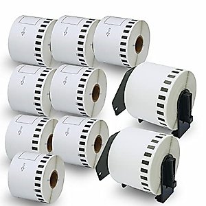 BETCKEY - Compatible Continuous Label Replacement for Brother DK-2205 (2-3/7" x 100'), Use with Brother QL Label Printers [10 Rolls/ + 2 Reusable Holder Frames]