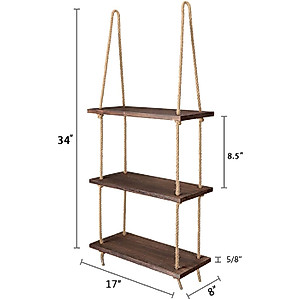 Mkono Hanging Shelves 3 Tier Rustic Wood Floating Wall Shelves Photo Plant Display Hanging Storage Shelf Home Decor for College Dorm Room Decor Bathroom Living Room Bedroom Apartment