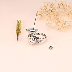 HOOHWE Sterling Silver Cremation Jewelry Sunflower Urn Rings Holds Loved Ones Ashes, You Are My Sunshine Heart Urn Ring Keepsake Cremation Ring Memorial Jewelry for Ashes for Women Men
