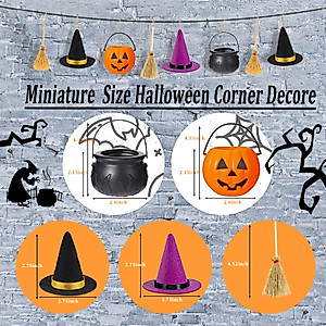 GHAMYEE 26pcs Mini Witch Hat Mini Cauldrons Witches Brooms Cauldron Halloween Decor Mini Witches Hat for Crafts Party Favors for Table Wine Bottle Dollhouse Accessory Miniatures Halloween Candy Craft