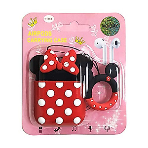 AKXOMY Compatible with Airpods Case Cover, Cute Cartoon Minnie Mouse Airpods Case, Charging Drop-Proof Soft Silicone Protective Cover Case for Girls Women Kids Airpods 2 & 1 (Minnie)