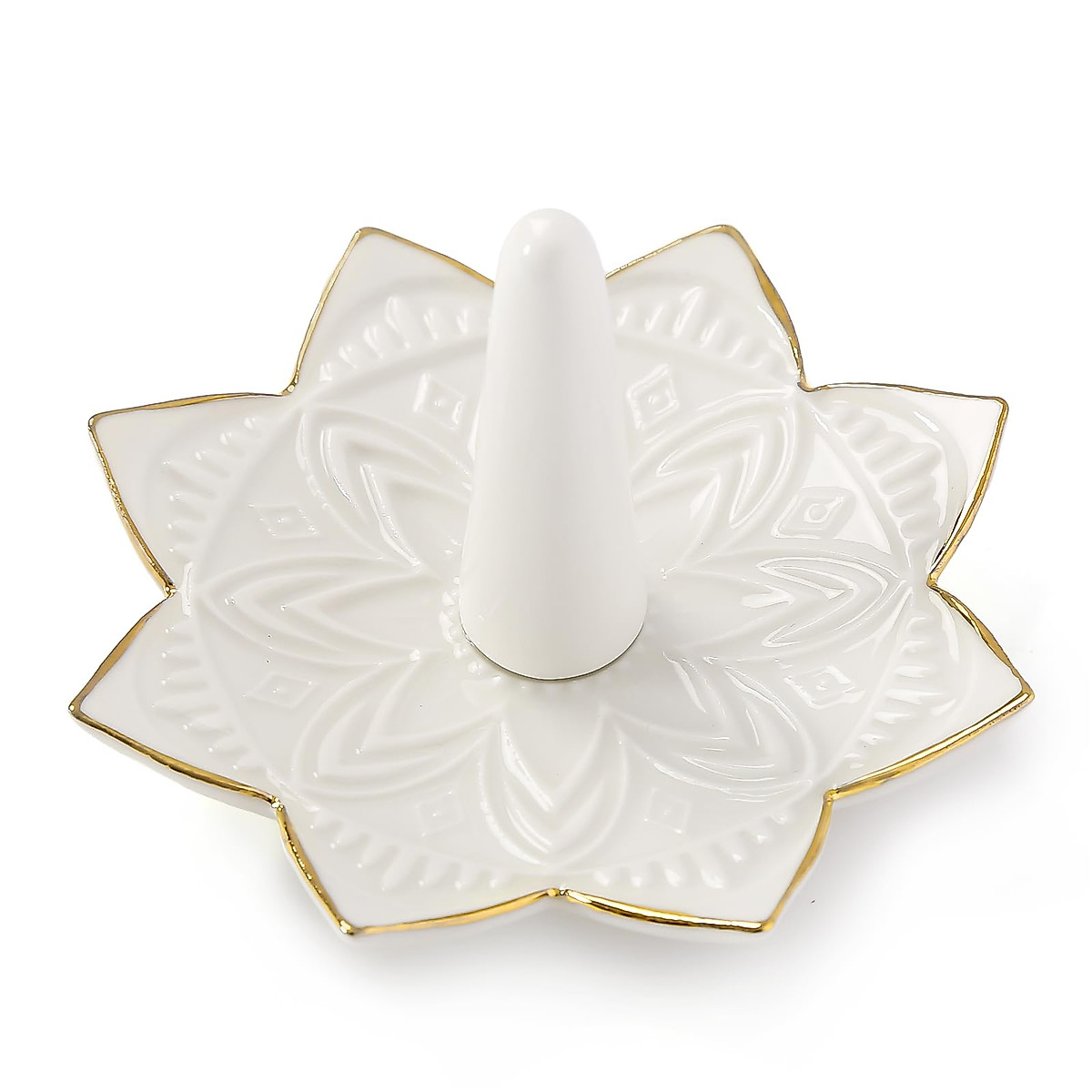 Ceramic Ring Holder for Jewelry,White Mandala Ring Dish Jewelry Dish Jewelry Holder,Room Decor,Engagement Wedding Birthday Gifts for Couples Women Girls