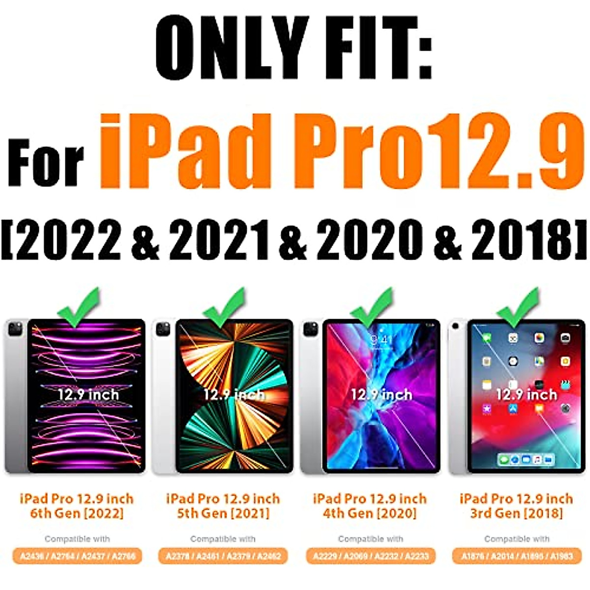 SEYMAC stock iPad Pro 12.9 Case (6th/5th/4th/3rd Gen), [Full-Body] Drop Protection Case with [Screen Protector] 360 Rotating Stand [Pencil Holder] Hand Strap for iPad Pro 12.9''2022-2018 (Black)