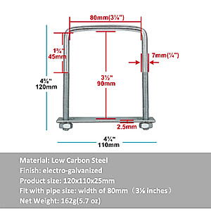 10 Pcs Square U-Bolts 3-1/8" Inner Width, Galvanized Steel Square Trailer U-Bolts, Square Bend U-Bolts, U Clamps, Adjustable Length:45mm-90mm(1-3/4" - 3-1/2")