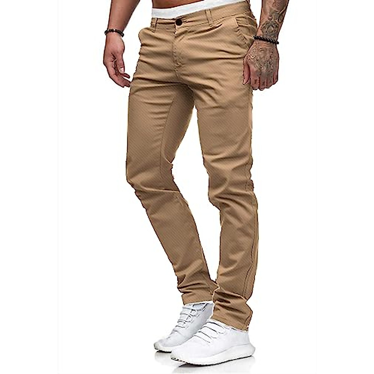 ALLABREVE Men's Chinos Casual Dress Pants Slim Fit Skinny Stretch Flat-Front Lightweight Comfort Slacks (Khaki 34)