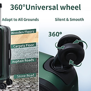 TydeCkare 20 Inch Carrry On Luggage with Front Zipper Pocket, 45L, Lightweight ABS+PC Hardshell Suitcase with TSA Lock & Spinner Silent Wheels, Convenient for Business Trips, Dark Green