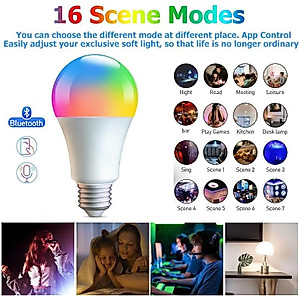 AFINSEA Smart Light Bulbs,Bluetooth Color Changing Light Bulbs That Work with tuya APP,9W Warm White 6500K,A19 E27 RGBW Colored Bulb,Music Sync,Dimmable 16 Million Colors Light Bulbs-1 Pack