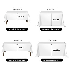 Ascoza 2pack 90x132 Inch White Rectangular Tablecloth 8 Feet Table Cloth in Polyester Fabric for Wedding/Banquet/Restaurant/Parties