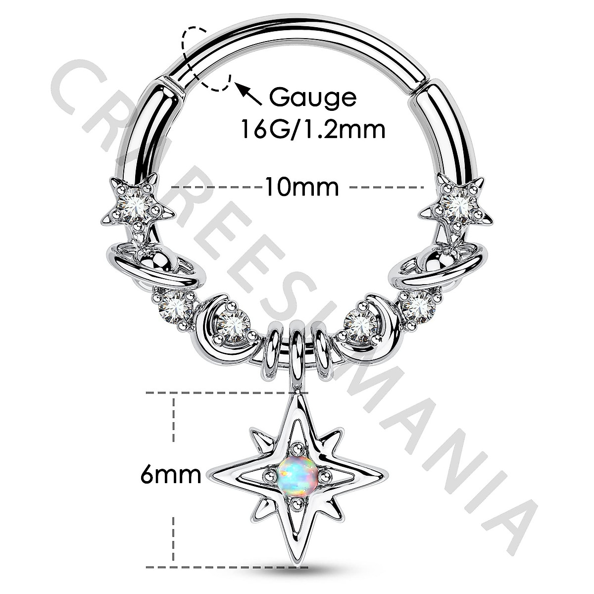 CM Crareesi Mania Dangle Septum Piercing Jewelry Star 10mm Septum Ring 316L Surgical Steel 16G Cute Helix Earrings for Women Daith Piercing Jewelry Dangle Nose Ring