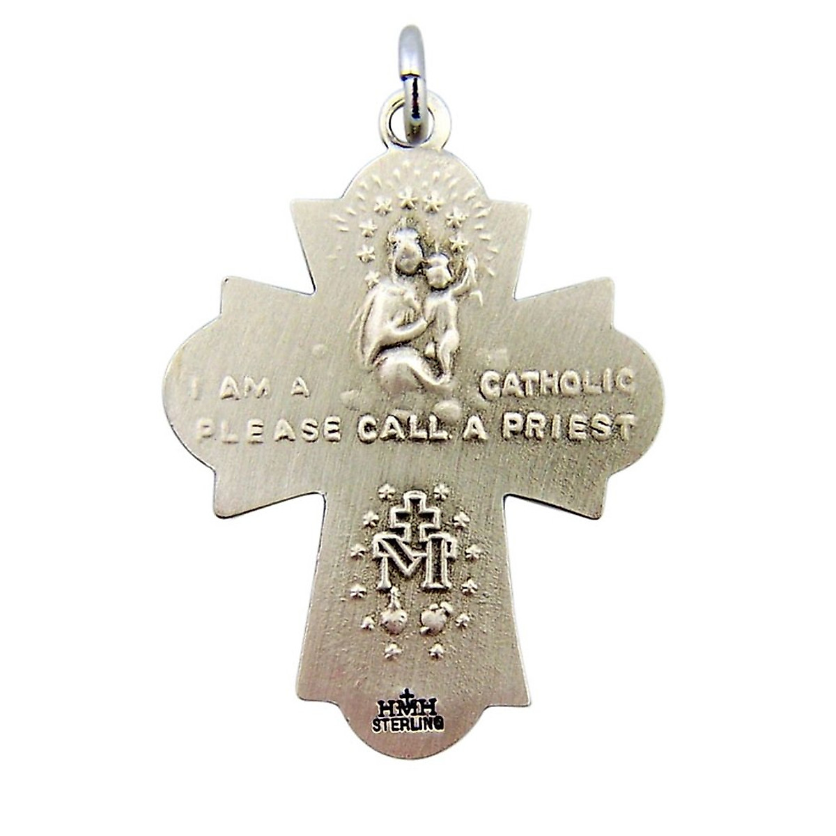 HMHReligiousMfg Sterling Silver Four Way Medal Cross with Dove Center, 1 3/16 Inch