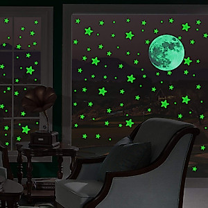 334 Pcs Glow in Dark Stars and Moon, Glow in The Dark Wall Stickers, Glowing Stars for Wall Decals, Glowing Ceiling Decals for Bedroom, Perfect for Kids Boys Girls Bedding Room Birthday Party