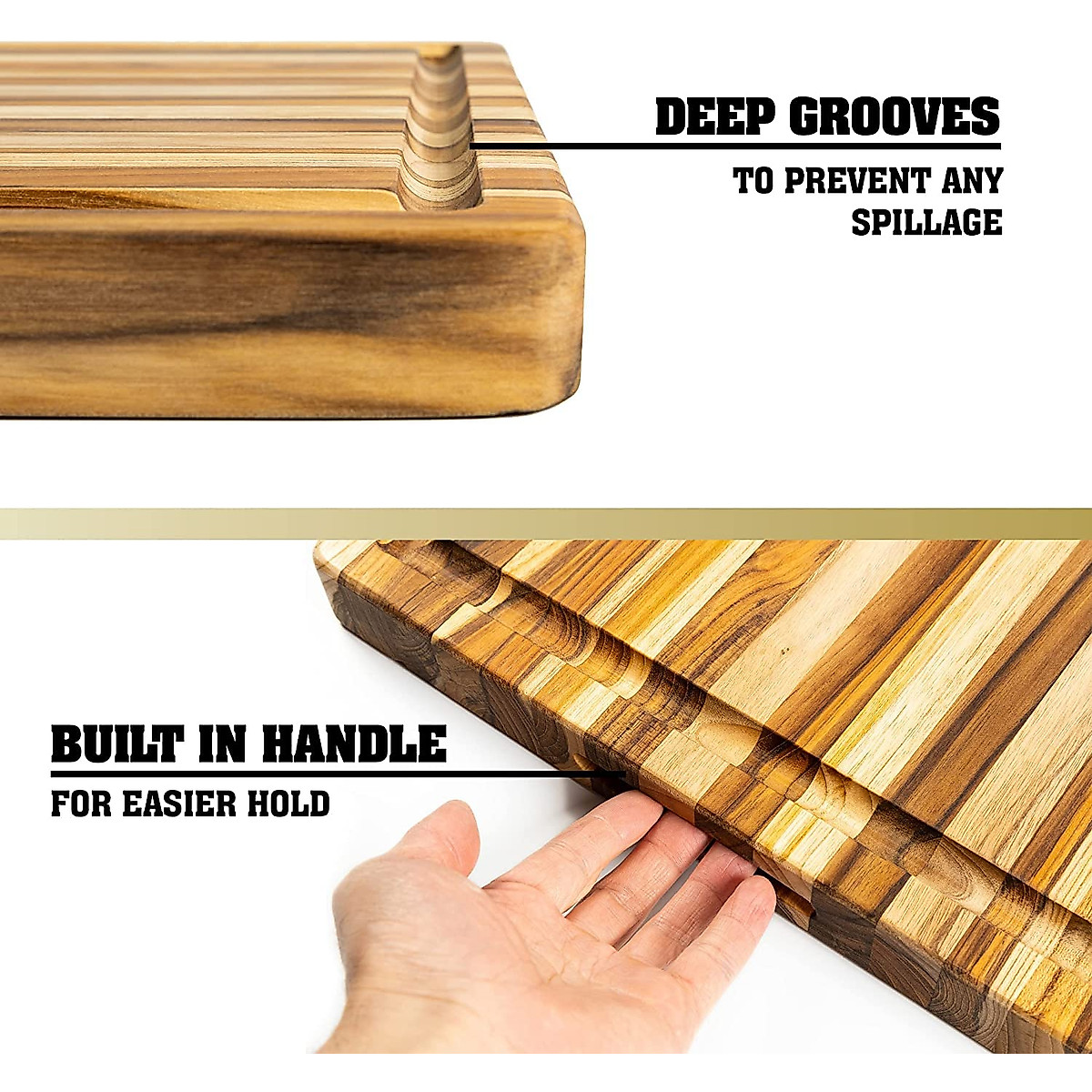 TEAKART, TeakArt Large Thick Teak Wood Cutting Board [Edge Grain, 20" x 15" x 1.5"] Juice Groove, Hand Grips, Reversible | Lifetime Replacement Teak Cutting Board for Kitchen (20x15x1.5 Inches)