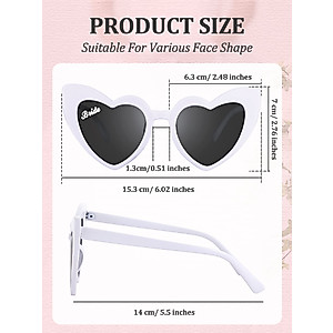 Dunzy 7 Pairs Bachelorette Sunglasses Retro Heart Bride Sunglasses Vintage Wedding Sunglasses for Bridesmaid Bridal Party (White, Pink, Grey)