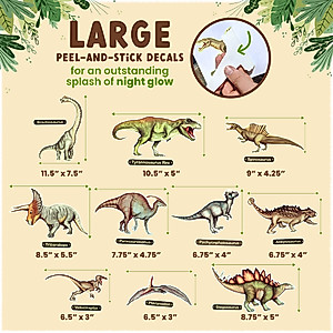 Glow in The Dark Dinosaur Wall Stickers - 10 Large Bright Wall Decals for Bedroom Walls and Ceilings - for Boys Room and Girls Room - Set 1