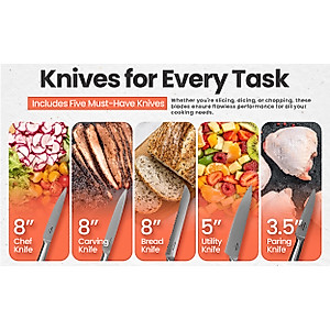 MENZELIANO 13 pcs kitchen knife set with block and cooking stainless steel utensils set with holder