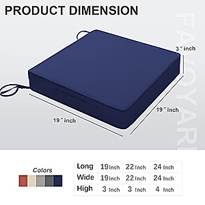 Favoyard Patio Chair Cushion Cover 19 x 19 Inch Waterproof Outdoor Seat Cushions for Patio Furniture 3-Year Color Fastness Chair Pads with Handle and Adjustable Straps Set of 2, Blue