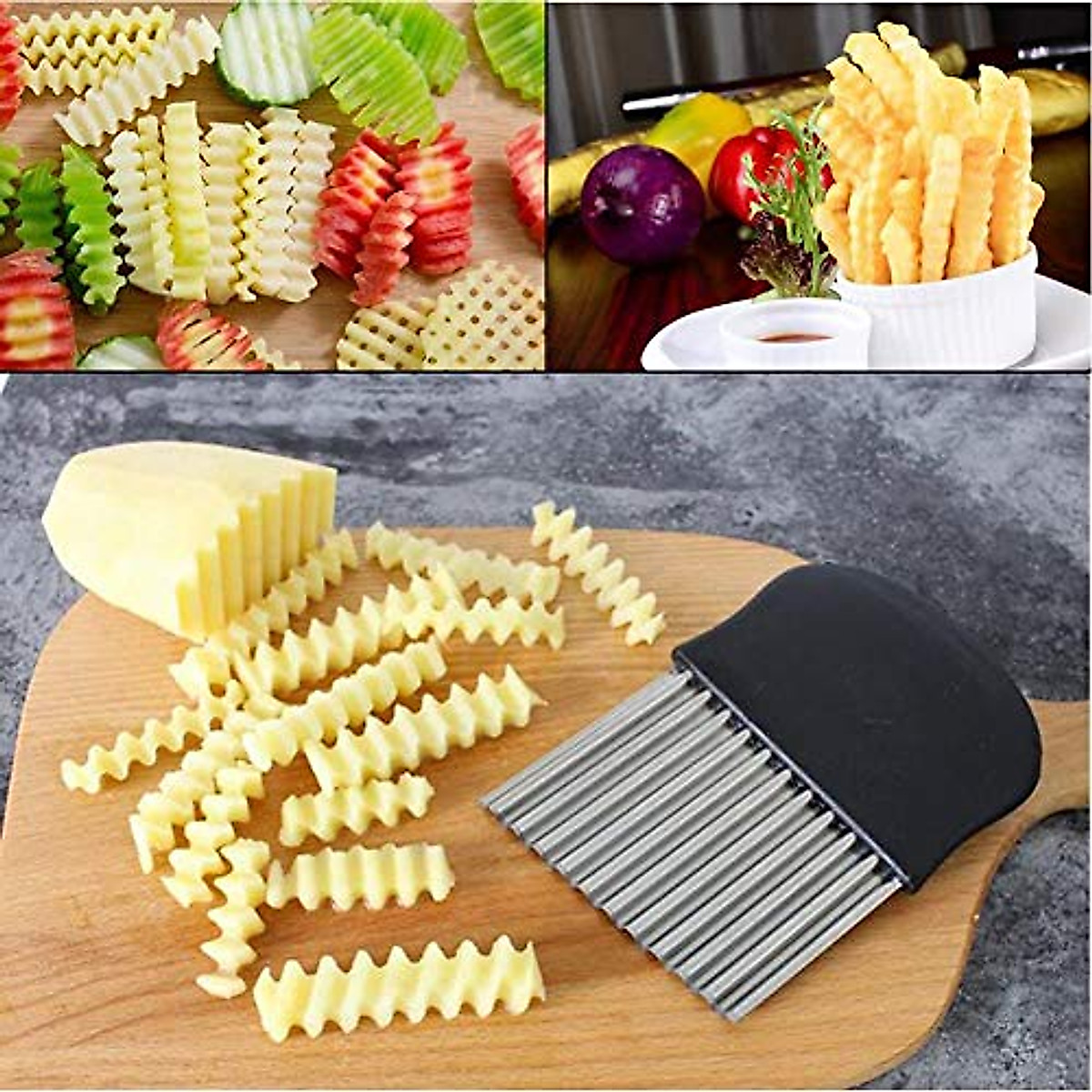 Upgrade Large Crinkle Cut Tool, Sturdy Slicing Helper Stainless Steel Crinkle Cutter, Fruit And Vegetable Wavy Chopper Tool, Safe Durable Potato Onion Cutter French Fry Cutter, Kitchen Tools