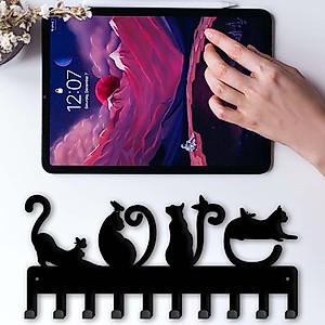 SUPERDANT Cats Metal Key Holder Cat Love Decorative 10 Hook Key Rack Organizer Wall Mounted Entryway Key Belt Umbrella Hooks Personalized Key Hanger Cat Lovers Gift for Wall Decoration