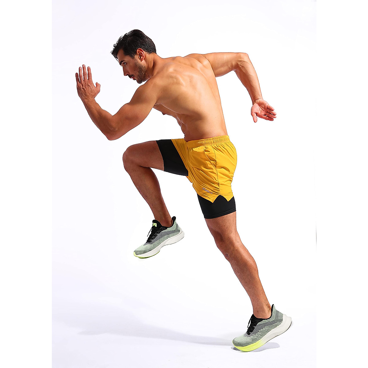 Pudolla Men’s 2 in 1 Running Shorts 5" Quick Dry Gym Athletic Workout Shorts for Men with Phone Pockets(Flame Orange Large)