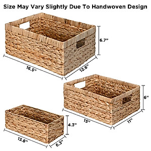 Ollieroo Natural Water Hyacinth Storage Baskets, Handwoven Wicker Storage Bins with Built-in Handles, Storage Container Baskets for Shelves, Bedroom, Bathroom, Laundry Room or Kitchen(Set of 3)