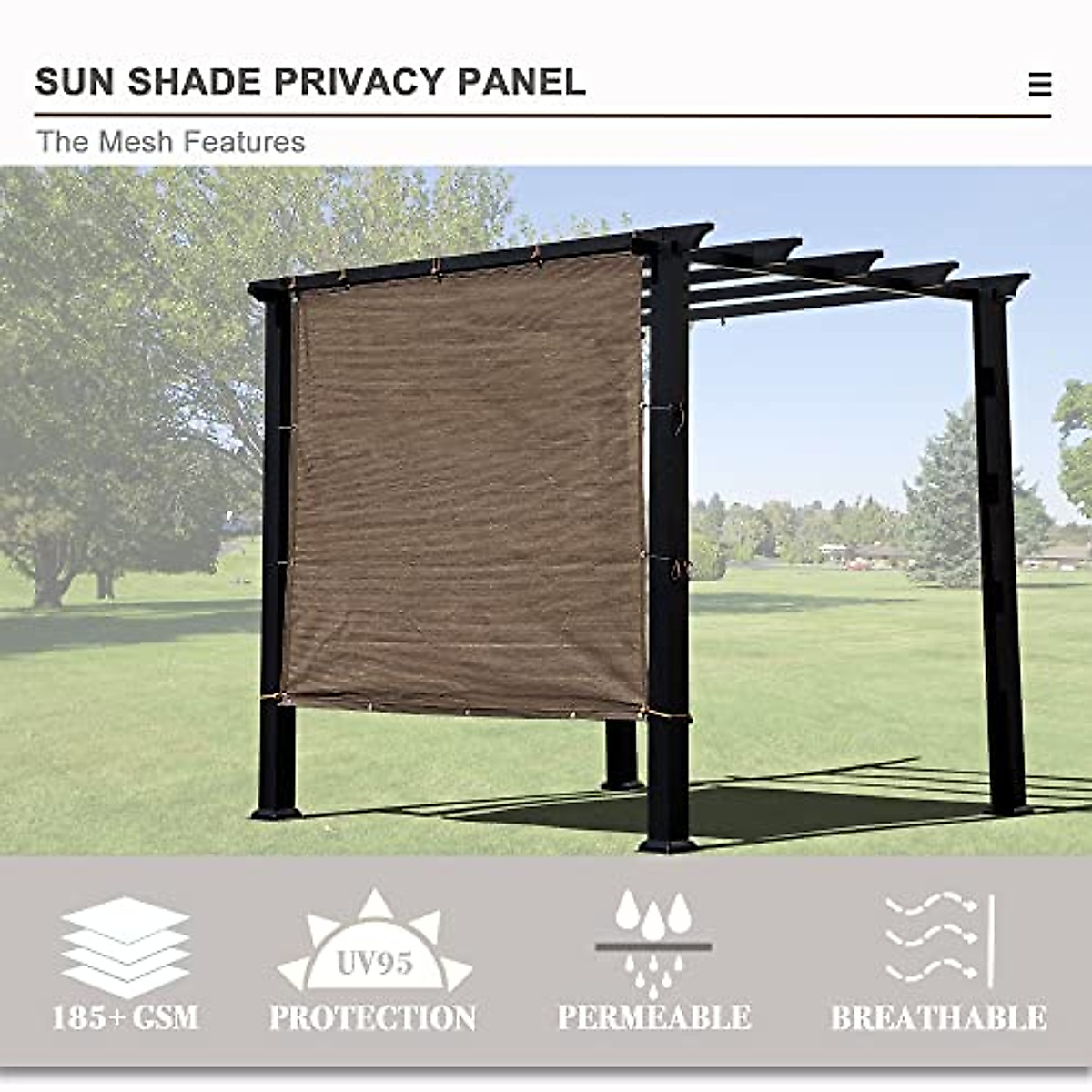 Alion Home Sun Shade Privacy Panel with Grommets and Hems on 4 Sides for Patio, Awning, Window, Pergola or Gazebo - Mocha Brown (12' x 12')
