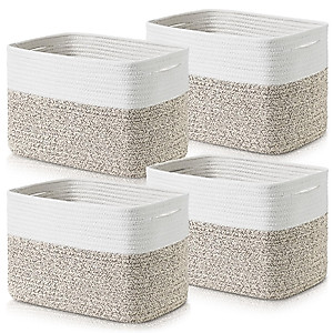 Homsorout Baskets for Organizing - Cotton Rope Baskets for Shelves, 12” Decorative Woven Baskets for Storage, Organizer Bins for Living Room, Laundry, Bedroom, 4 Pack, White/Brown