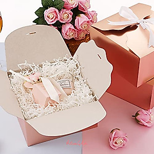 ROSEGLD 10 Gift Boxes 8x8x4 Inches, Gift Boxes with Ribbons, Bridesmaid Gift Boxes with Lids for Light Weight Gifts (Glossy Rose Gold with Grass Texture)