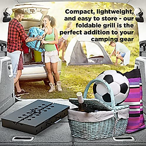 Charcoal Grill for 8 Skewers - Portable Barbecue 16.9"×11.8"×23.6" Kabob Camp Grills - Foldable Metal Mangal - Kebab Shish - BBQ for EDC Picnic Outdoor Cooking Camping Hiking