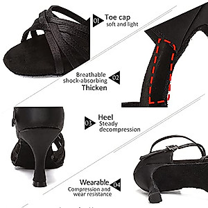 DKZSYIM Women's Satin Latin Dance Shoes Professional Ballroom Salsa Practice Performance Dancing Shoes,213-Black-7,US 5