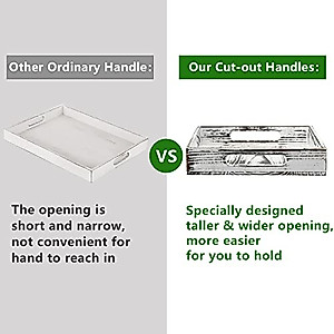 16 x 11 Inches Solid Wood Serving Tray with Handles,Classic Tea Coffee Table Tray Breakfast Tray Wooden Decorative Ottoman Tray Serve for Snack Food Meals Kitchen Party Bar White Rectangle